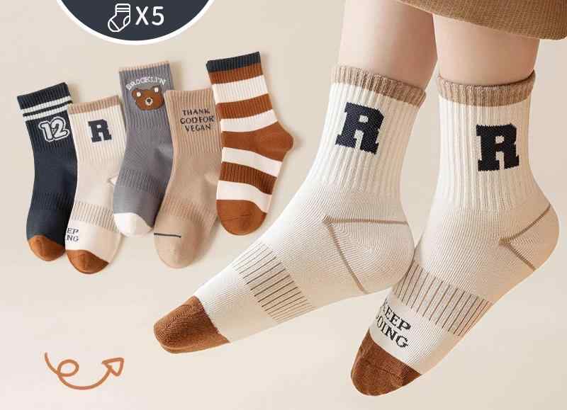 靴下 キッズ モノトーン 5足組 5足セット 子供の靴下 ソックス 男の子 綿 ストライプ しましま ボーダー 薄い 春 夏 秋 冬 幼児 保育園 幼稚園 小学生 学校 スポーツ 子供 おしゃれ お洒落 かっこいい シンプル 韓国 スポーテ...