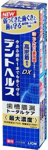 製品の特徴 ●弱ってきた歯ぐきと、歯を守る ●歯を失う2大リスク「歯槽膿漏」も「ムシ歯」も防ぐ。 ●薬用成分【IPMP・TXA】をライオン史上最大濃度配合。 ●歯槽膿漏、歯ぐきの出血、口臭をトータルケアする薬用ハミガキ。 ※パッケージデザイ...