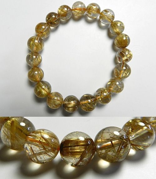 人気のルチルを使ったブレスレットをご紹介いたします。そんな方にお薦めしたいのは、水晶の中に細かい金の線が入った珍しい玉を使ったこの腕輪です。ルチルの美しい細かな黄色の線は、水晶の中に偶然、黄鉄が線状に結晶化したものです。不純物がたくさん入る...
