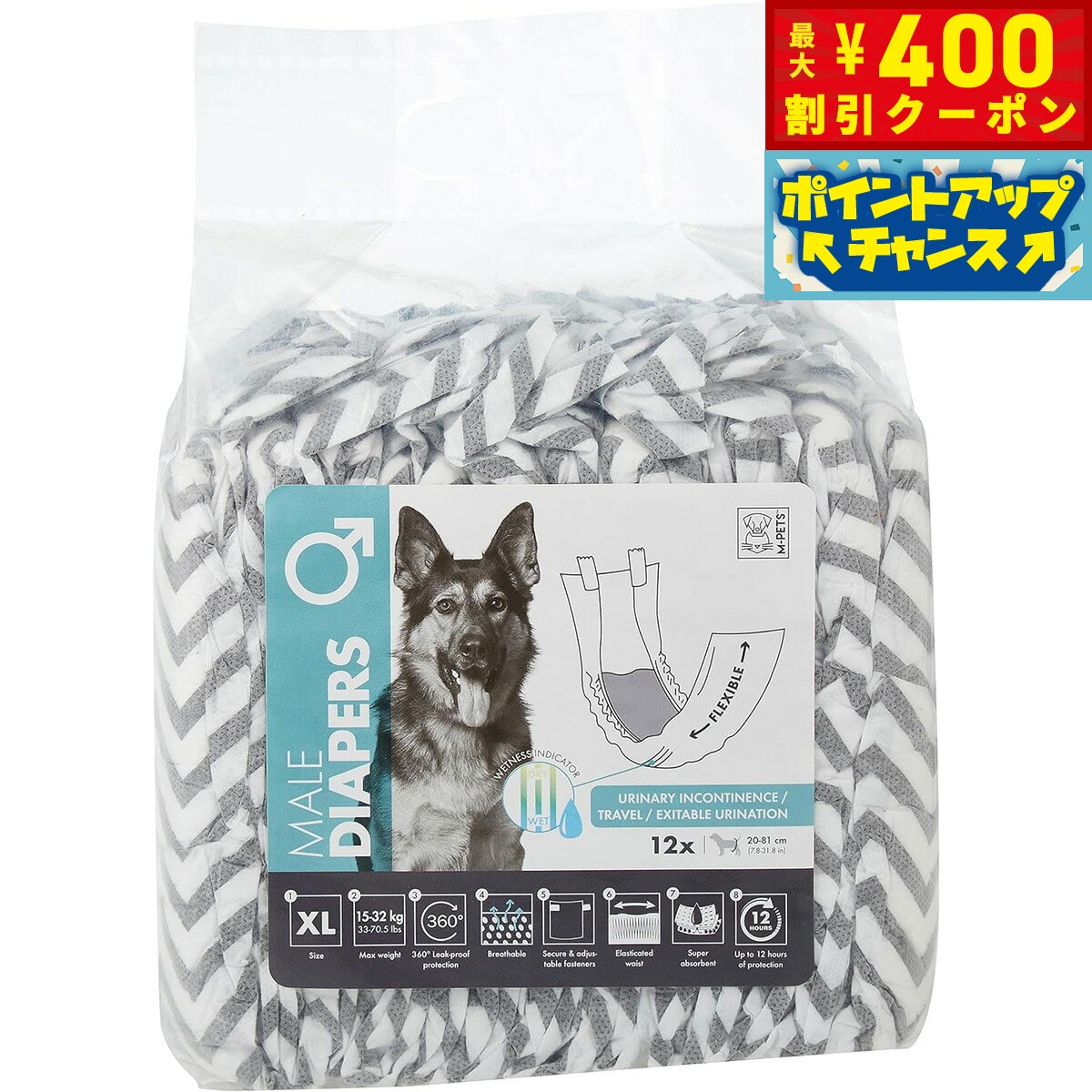 12時間超吸収！吸収力バツグンの男の子用マナーパンツ。北欧風シェブロンストライプ柄がとってもおしゃれ。おしっこをすると黄色のラインが青色に変わる「おしっこお知らせライン」付き。サイズ調整がしやすく、ずれにくい設計です。前後の指定がないので装...