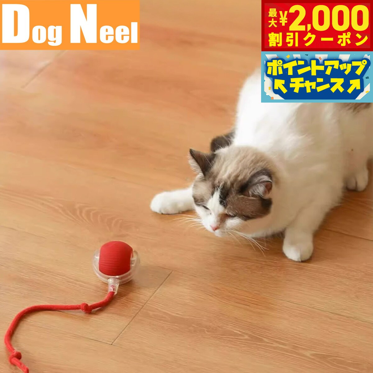 猫が一日中楽しめる電動猫じゃらしボール！ランダムに動くボールに付いた紐に猫ちゃんは夢中に！触れると5分間動き続けます。Type-C充電機能付き商品名DOG NEEL ドッグニール 猫のおもちゃ 電動自動走行ボール ひも付き ブランドDOG ...