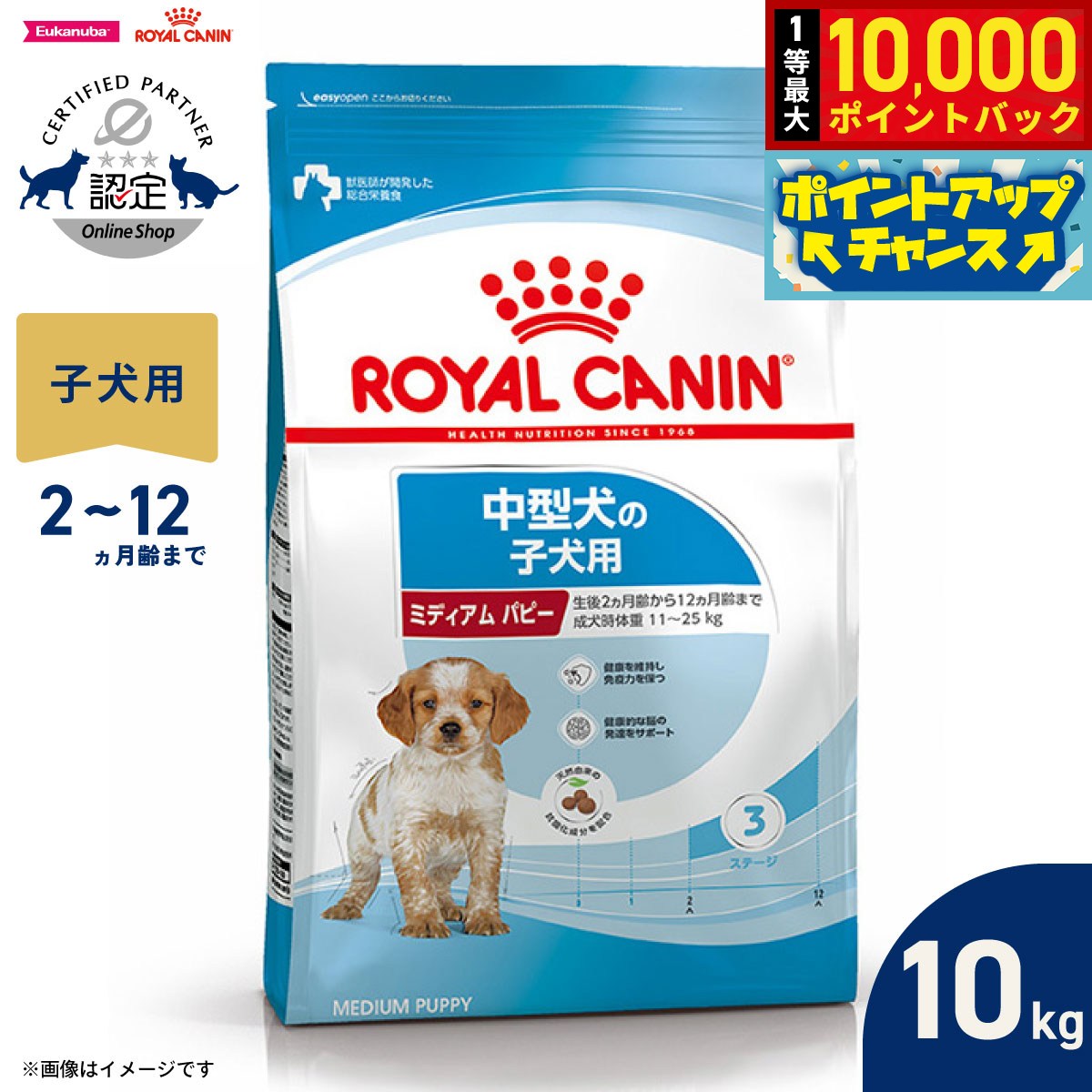 活動的な中型犬の成長期のために高い消化性とエネルギー量に配慮したフードです。ビタミンEとCなど科学的に証明された独自の抗酸化成分を配合し、子犬の健康を維持し、免疫力の発達をサポートします。科学的に証明されたオメガ3系不飽和脂肪酸（DHA）を...