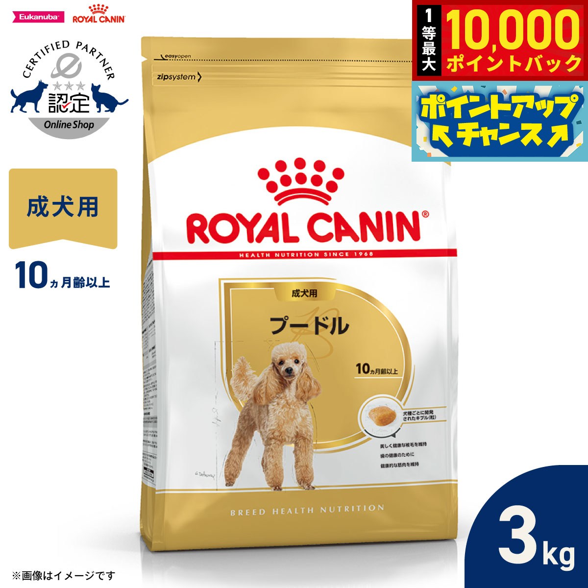『プードル 成犬用』はプードルの独特な柔らかい被毛と、健康な皮膚を維持するため、ルリチシャ油やオメガ3系不飽和脂肪酸（EPA・DHA）を配合。また、伸び続ける被毛の成長をサポートするために最適なタンパク質量に設計されています。プードルのため...