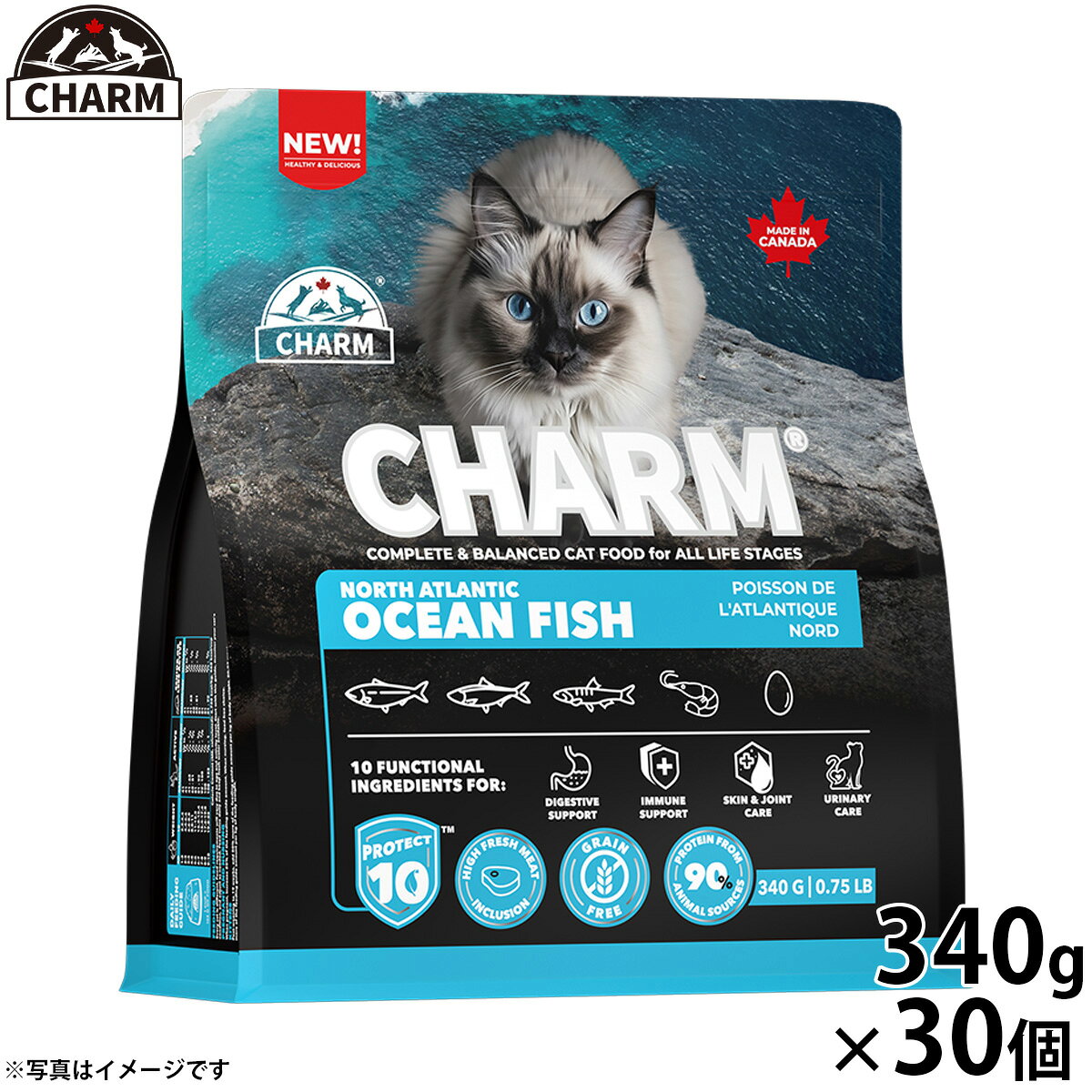 新鮮サーモンをはじめ、栄養と美味しさを追求し、魚と機能性原材料を豊富に使用したレシピを作りあげました。商品名チャーム CHARM ノース アトランティック オーシャン フィッシュ キャットフード グレインフリーブランドCHARM原材料新鮮サ...
