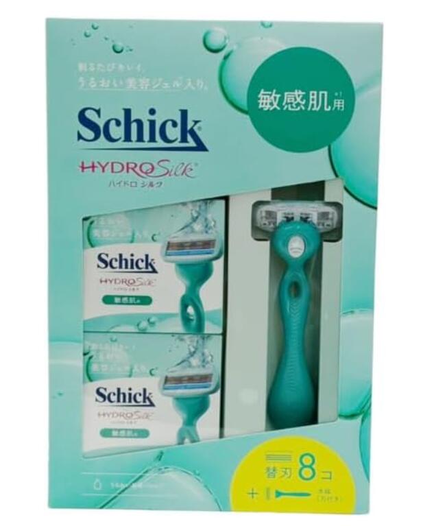 Schick ハイドロシルク 敏感肌用は、肌に優しいシェービングを実現するために設計された製品です。5枚刃のデザインにより、滑らかで効率的な剃り心地を提供します。さらに、剃るたびに6種類の美容成分を含む潤いジェルが放出され、敏感肌をしっかり...