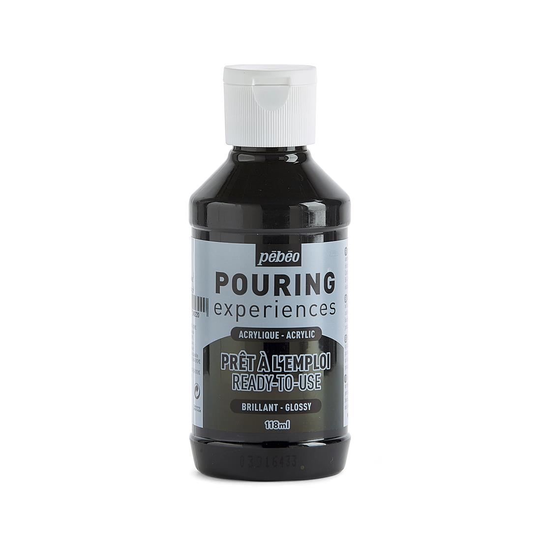 サイズ：118ml◆商品名：ペベオ(Pebeo) ポーリングメディウム入り アクリル絵具118ml アイボリーブラック 22色同士が混ざらず、マーブル模様が出来る予めポーリングメディウムが入った水性アクリル絵の具フルイドアート用プラスティッ...