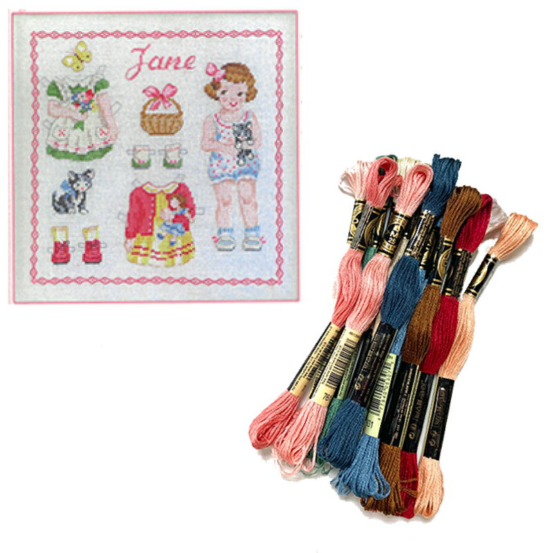 刺繍糸は、クロスステッチ図案 "Paper doll Jane"(ペーパードール・ジェーン) 用の刺繍糸セットとなります セット価格は本数分のお値段です。(税抜価格×本数＋消費税) この図案は、 こちらよりお買い求めいただけます。