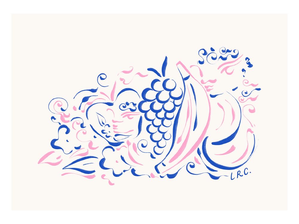 • フルーツとお花が描かれたこちらのポスター。ブルーとピンクだけですっきりと構成されているのですが、フルーツたちが踊っているようにも見えて、なんだか明るい気持ちになりますね。 • ジークレープリントという手法でPOSTER CLUBのために...