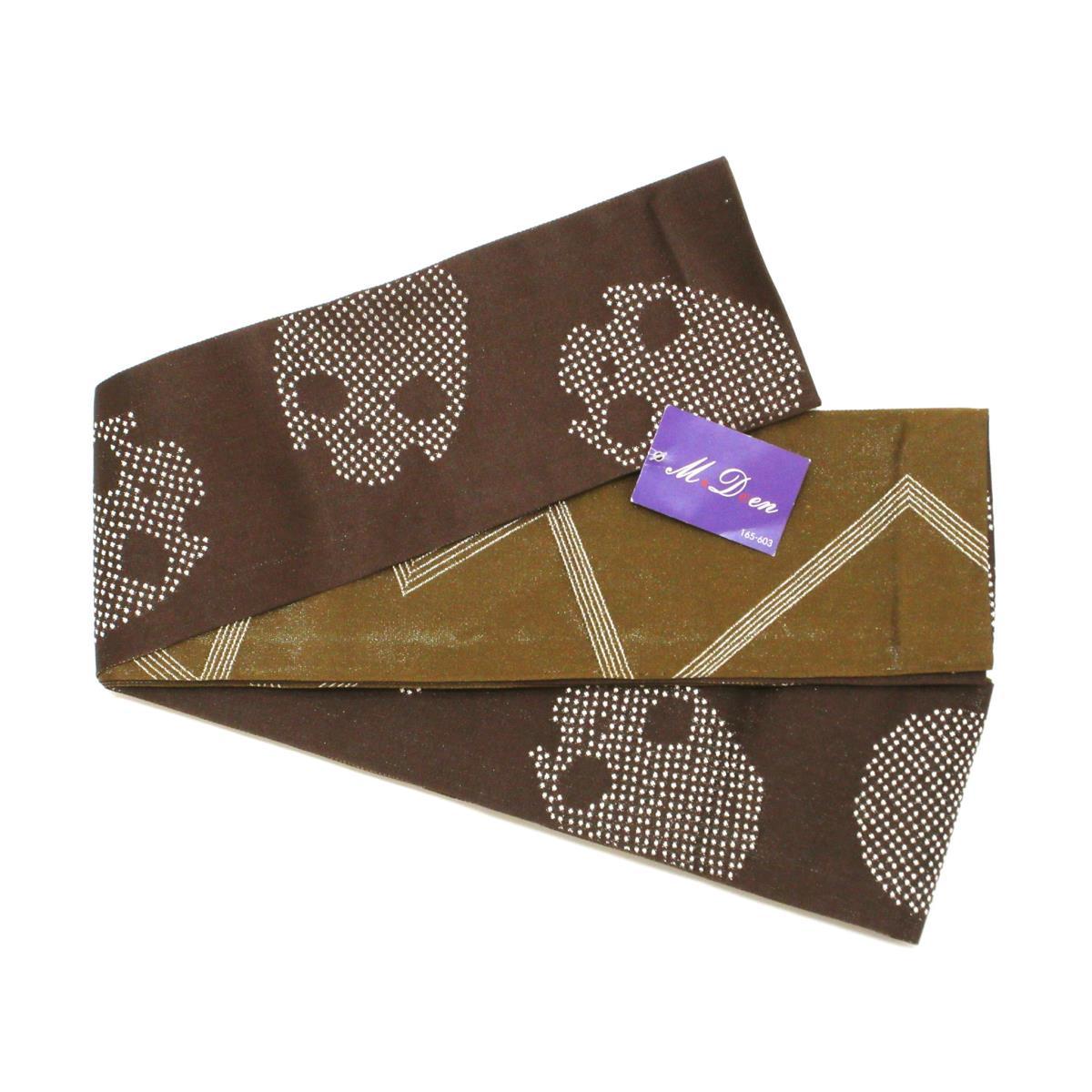 茶色の地に銀糸で髑髏の柄をあらわした角帯です。商品名:【新品】角帯商品ランク:新品素材:ポリエステル実寸サイズ:長さ 4m 0cm 幅 10.5cmカラー:茶系在庫店舗:名古屋本店 きもの館