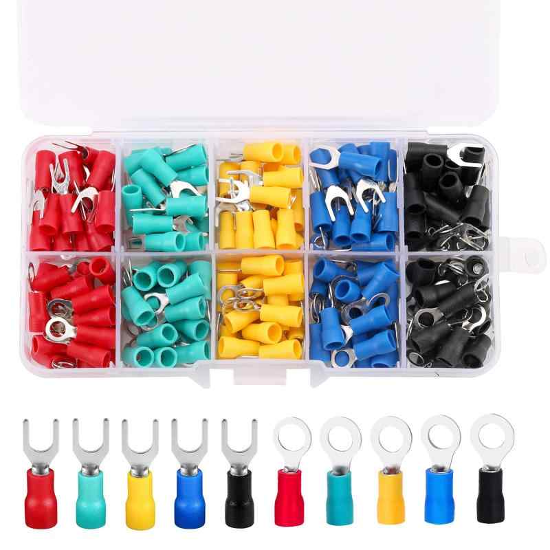 200PCS 絶縁付圧着端子セット 絶縁被覆付 U型/Y型端子 先開形端子 （R型）丸型端子 圧着端子