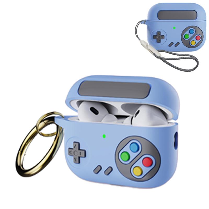 For AirPods Pro 3 ケース ゲーム機デザイン シリコン 保護カバー SpinoArmor 耐衝撃 落下防止 擦り傷防止 防塵 全面保護 軽量 携帯便利 装着簡単 おしゃれデザイン AirPods Pro 3対応（ブルー）【対...