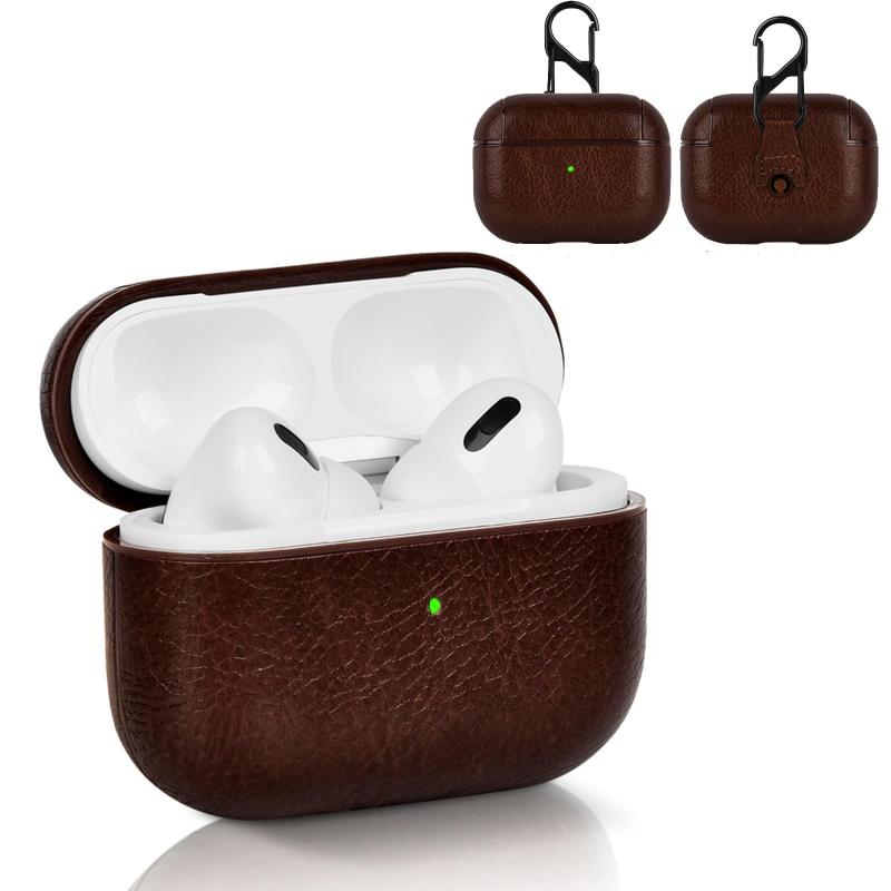 UIUIKA AirPods Pro 2 用 ケース(2023/2022)エアーポッズプロ2 ケース本革 PU革 AirPods Pro 2 レザーケース カバー キズ防止 耐衝撃 軽量 防塵 紛失防止 持ち運び便利(ダークブラウン)【対応...