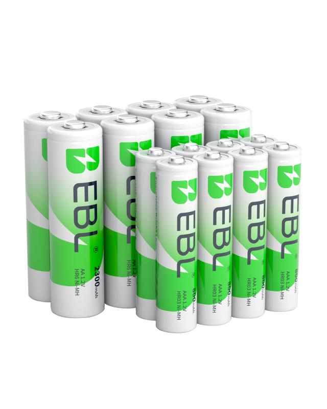 EBL 単3単4充電池セット 単3充電池2300mAh 8本+単4充電池800mAh 8本パック 約1200回繰り返し充電可能 電池収納ケース付き ニッケル水素電池電池ケース付き：電池収納ケース付き、電池ケース内に1本1本パティーションがあ...
