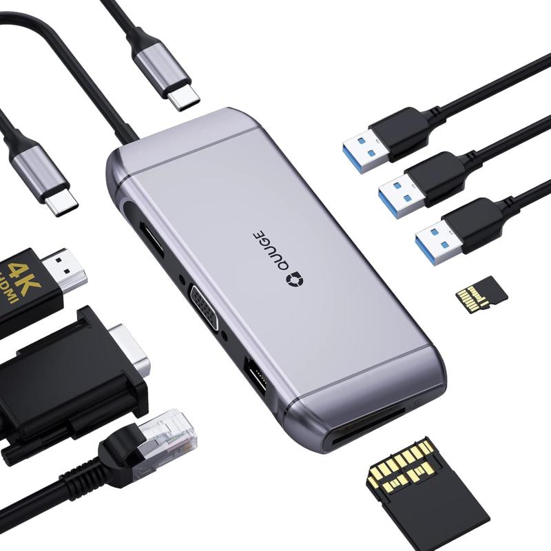 QUUGE 9in1 ドッキングステーション PD急速充電 タイプC ハブ HDMIとVGA併用可 4K@30Hz USB C ドック LAN 1000Mbps Type-c ハブ 9ポート Micro SD/SDカードスロット付き USB...