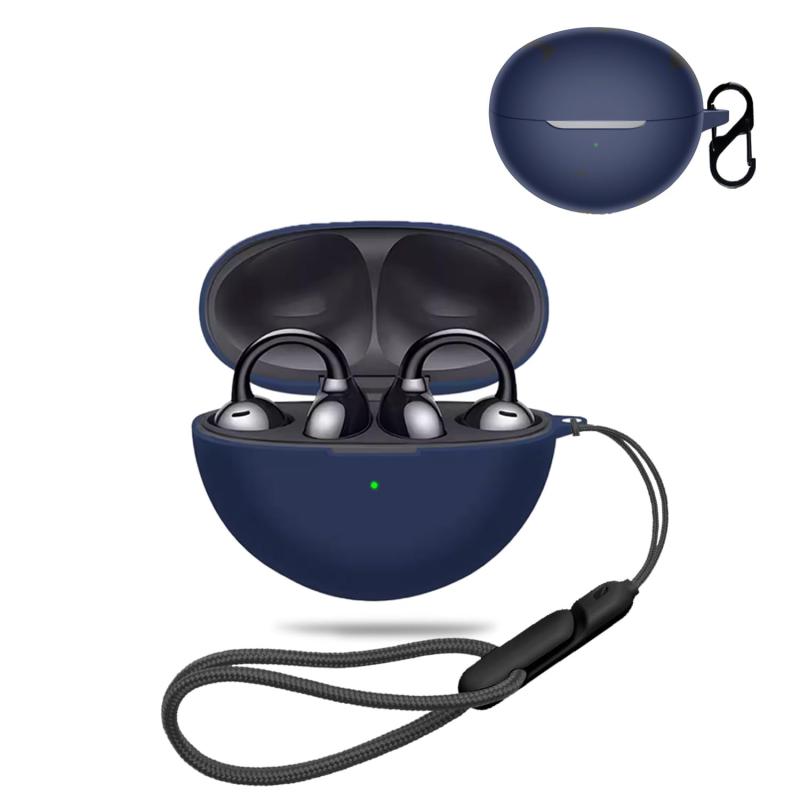 HUAWEI FreeClip 用 ケース カバー 【NOUKAJU】 ワイヤレス イヤーホン シリコン 保護ケース （カラビナ付き+ストラップ付き ） 落下防止 キズ防止 耐衝撃 装着充電可能 防水 防塵 (ブルー)【対応機種】HUAWE...