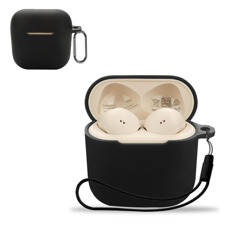 For Sennheiser ACCENTUM Open 用 ケース カバー KONXISA シリコン素材 耐衝撃 防水防塵 ウォッシャブル （カラビナ付き+ストラップ付き ） 着用しやすい 装着充電可能 持ち運びがしやすい（ブラック【対応...