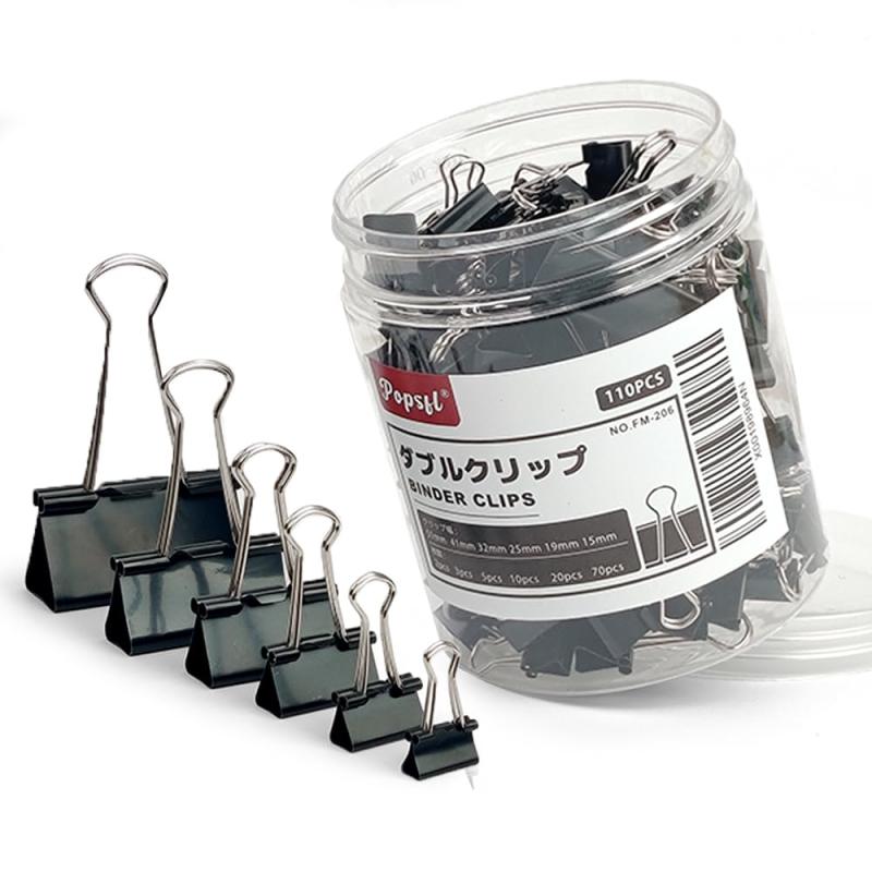 POPSFL ダブルクリップ 大 中 小 豆 51型 41型 110個入 ブラクラ バインダークリップ 51mm 41mm 32mm 25mm 19mm 15mm ペーパークリップ 強力 黒 クリップ 分厚い書類整理 レシートや明細などまと...