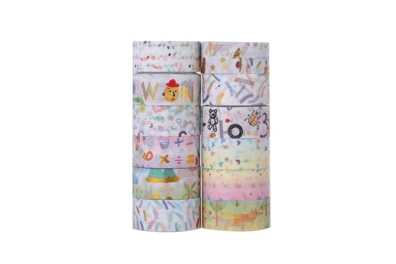 Macks.i(マックス・アイ) マスキングテープ 12巻セット マステ キッズペインティング 15mm×3m 子供の絵 クレヨン きつね クマ カタツムリ 鳥 ロケット 金 可愛い (Kidspainting)【商品内容】マスキングテープ...