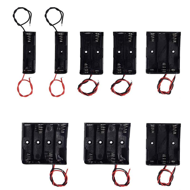8個入り】単3電池ボックス 電池ケース 電池ホルダー 1.5V 単3電池用 1本 2本 3本 4本 2個ずつ リード線付き プラスチック製【セット内容】：単3電池用ケース1本（1.5V）x2 2本（3V）x2 3本（4.5V）x2 4本（6...