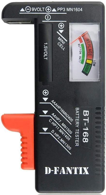 D-FantiX バッテリーテスター ユニバーサルバッテリーチェッカー 単3、単4、単2、単1、 9V、 1.5V形 ボタン電池用 (モデル：BT-168)小型で実用的 - シンプルながら効果的な小型電池テスターチェッカー(BT-168)、...