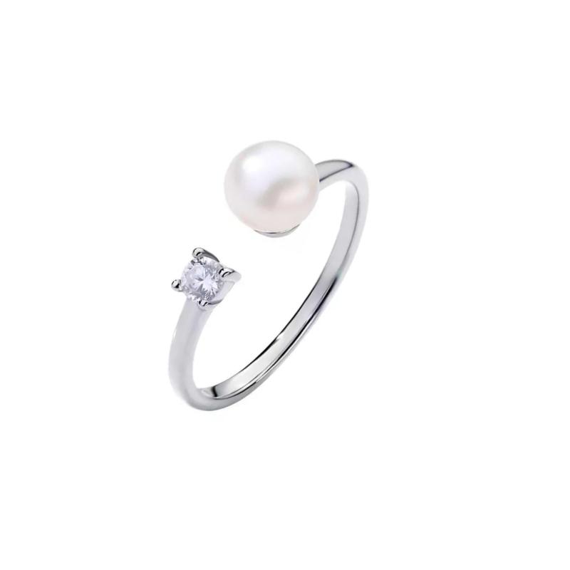 [Moonstan] 指輪 リング レディース 人気 ピンクゴールド シルバー s925 金属アレルギー対応 フリーサイズ ビジュー パール シンプル 上品華やかさと知性を呼び込む、パールリング。ランダムにセッティングされたパールとダイヤの...