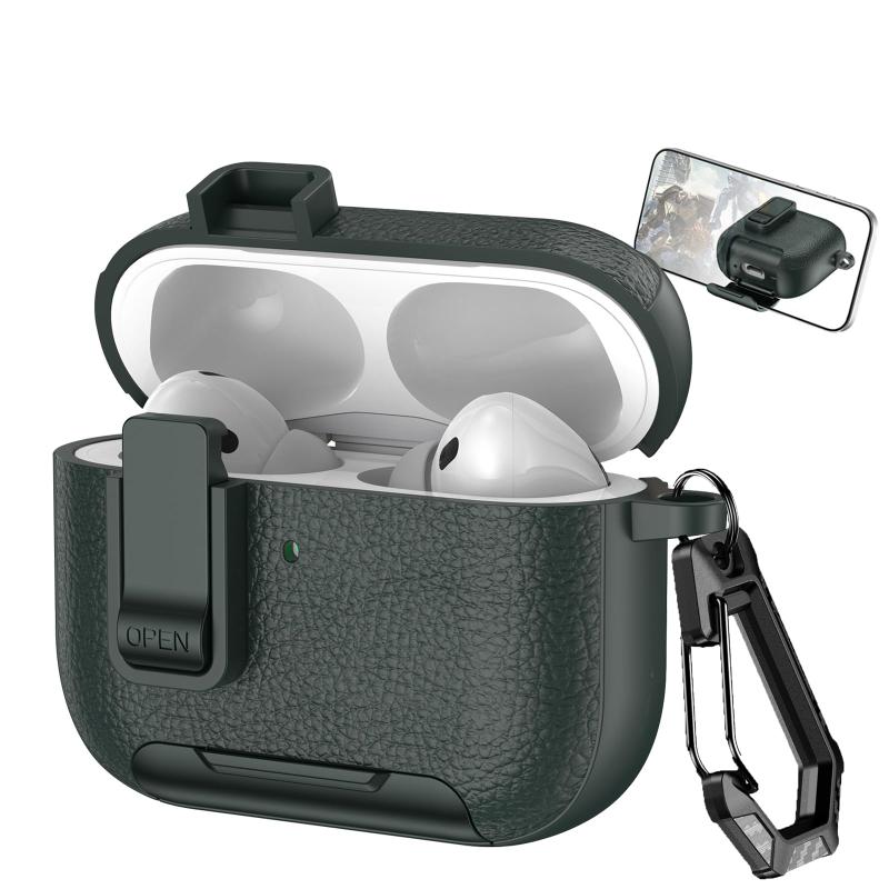 UIUIKA AirPods Pro 3 用 ケース エアーポッズプロ3 ケース キーチェーン、スマホホルダー付き AirPods Pro 3 レザーケース カバー 落下防止 耐衝撃 LEDライト可視 持ち運びに便利【対応機種】AirPod...