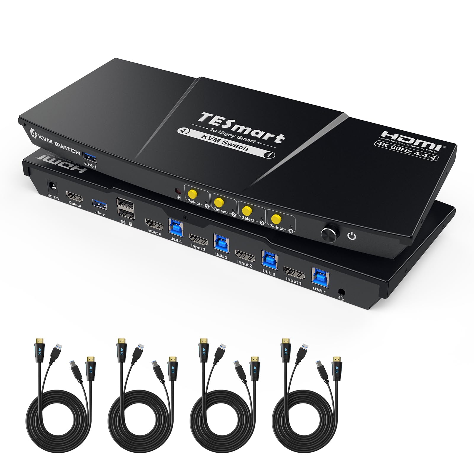 ・【アップグレード4入力1出力 KVM切替器】本HDMI KVMは1セットのキーボードとマウス、4台のモニターで、最大4台のPCを制御できます。最大4K(3840x2160)@60Hzの解像度および4:4:4対応、2K@120Hzにも下位互...