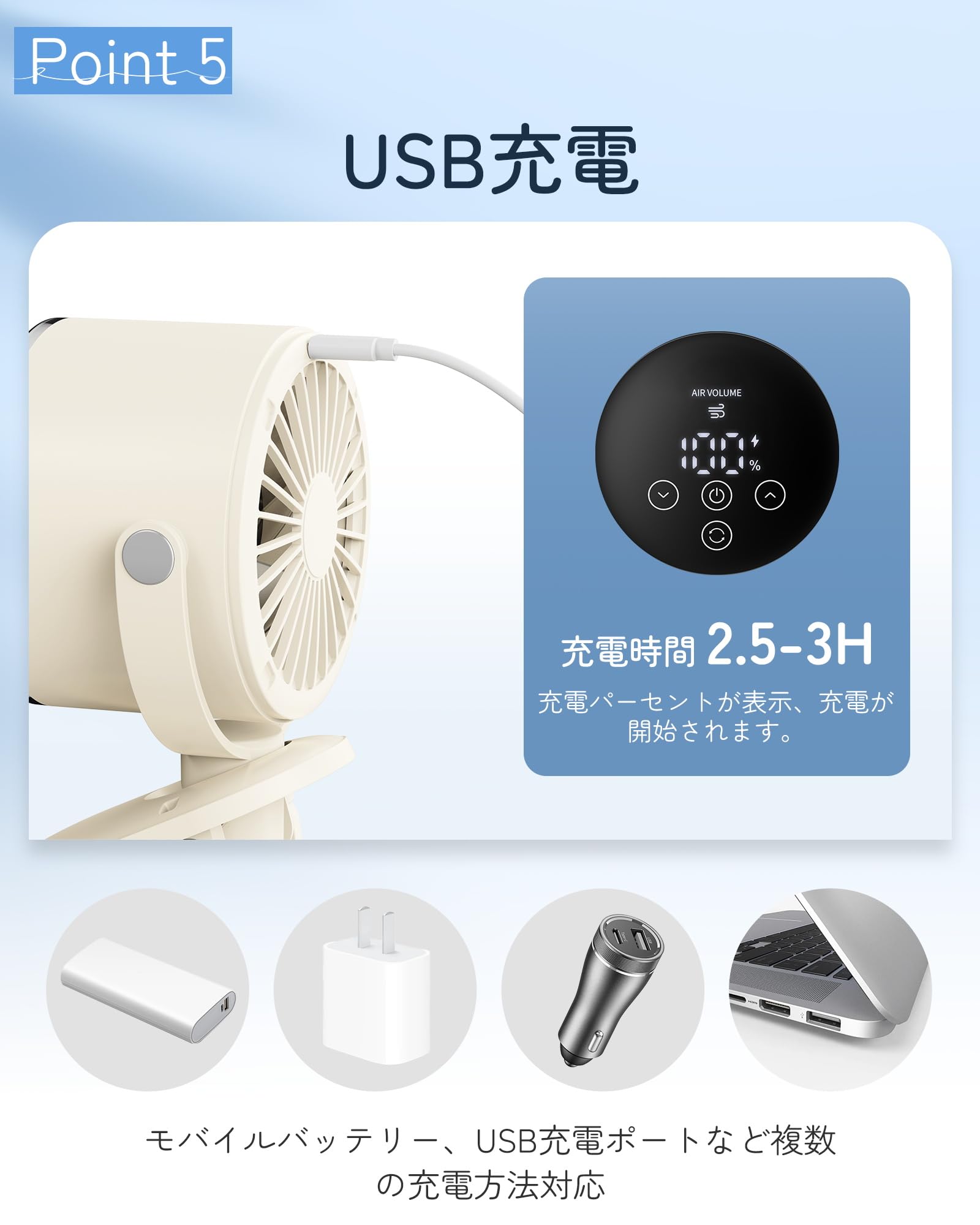 ・【卓上＆クリップ＆壁掛け式一体型小型扇風機】 こだわりのデザインでクリップと壁掛けシート付き、テーブルやチェアのアームなどで使用可能、壁にも掛けられます。アウトドア・リビング・寮・オフィスなどあらゆる場所に使用可能。普通の扇風機より利用率...