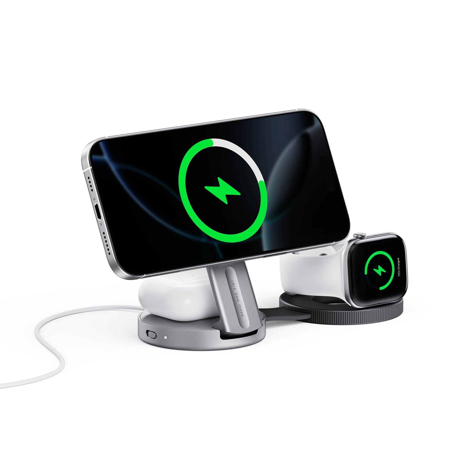 ・Qi2.2 ワイヤレス充電対応EcoFlow RAPID Mag 3-in-1ワイヤレス充電ステーション(折りたたみ式)（ブラック）・【Qi2.2準拠25W急速ワイヤレス充電*】最大25W出力の超急速ワイヤレス充電に対応。Qi1規格と比べ...