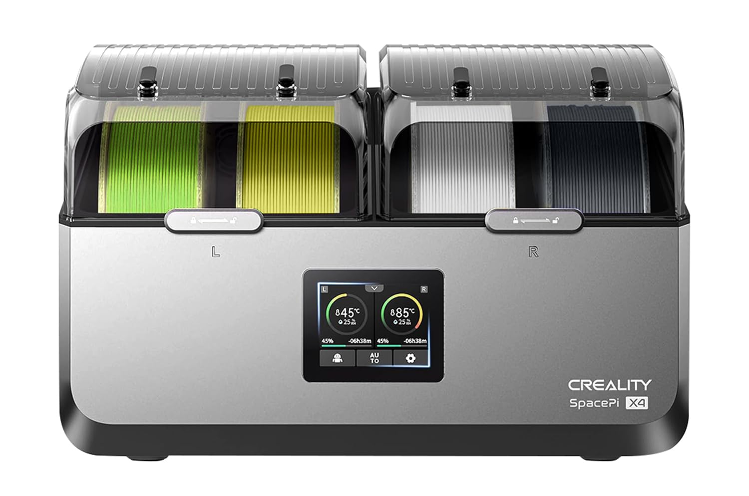 ・【デュアルチャンバー独立温度制御】Creality Space Pi X4 フィラメントドライヤーの各チャンバーには独立した PTC ヒーターが搭載されており、1 台の機械内で 2 種類のフィラメントを異なる温度で同時乾燥できます。1.7...
