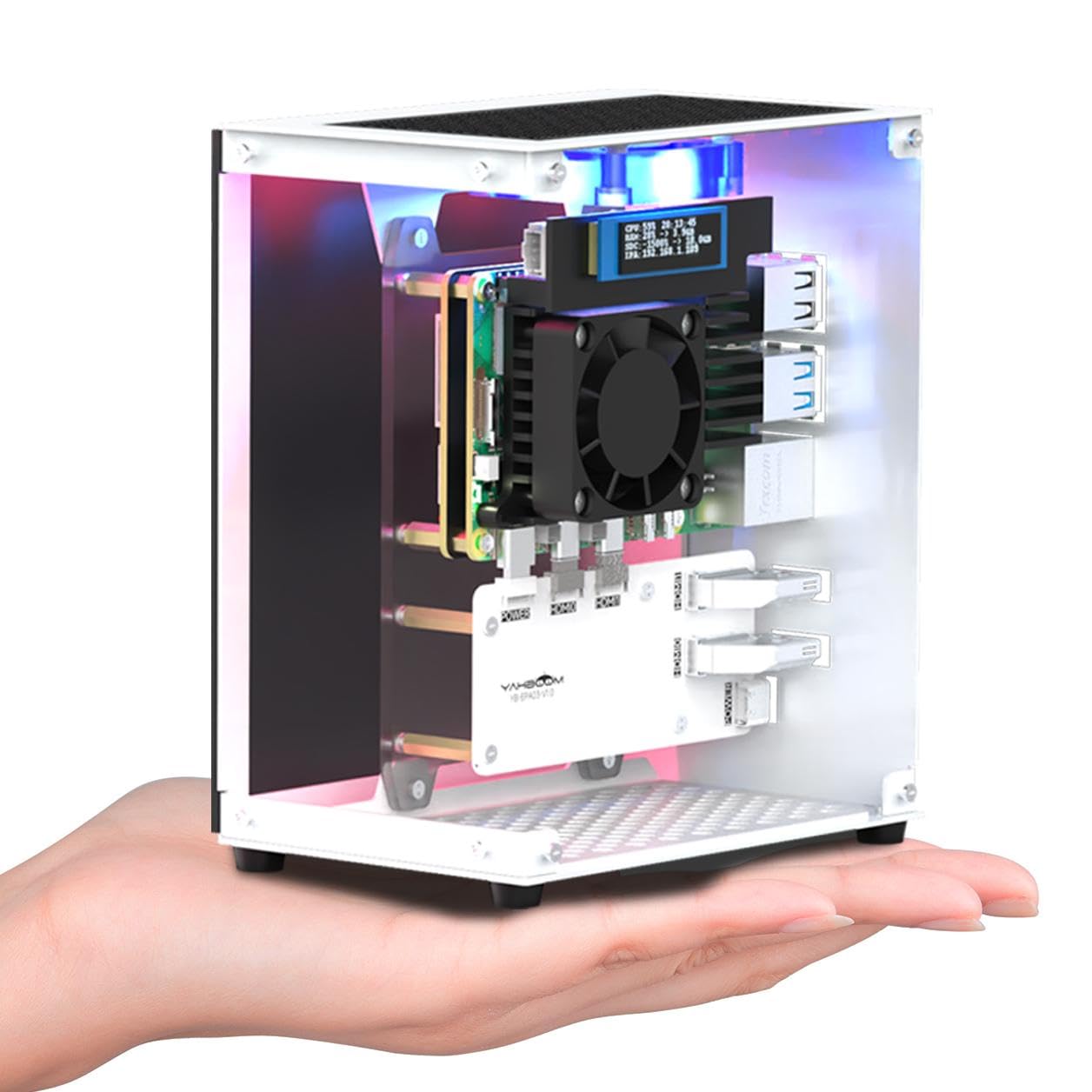 ・【CUBE PiはRaspberryPi 5 8 GB 4 GB 2 GBのために設計されている】筐体はアルミニウム合金で作られ、270°パノラマ視野で筐体内部をはっきりと展示し、OLEDディスプレイはシステム情報を観察しやすい。マザーボ...