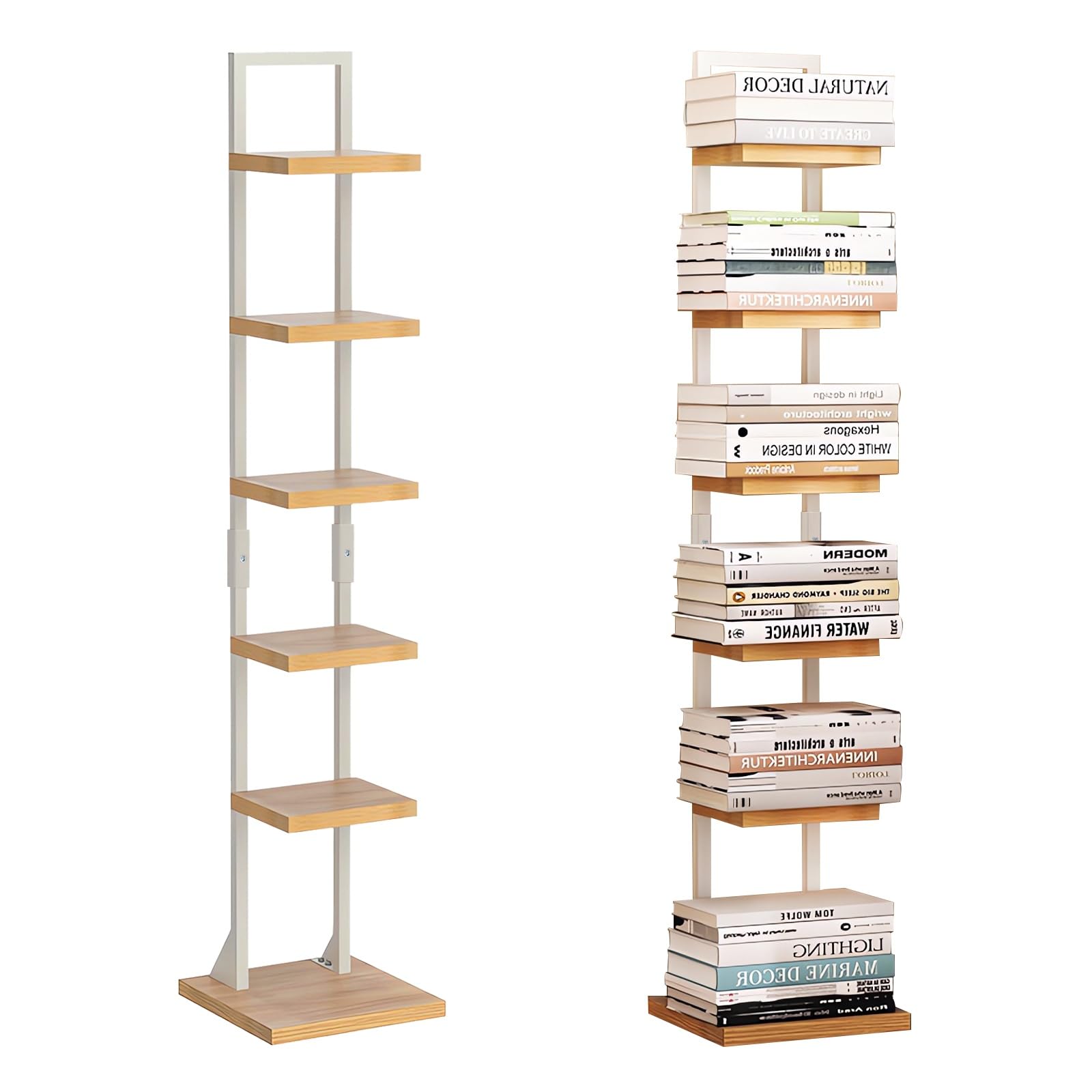 ・・スリムタワー型設計で省スペース実現：・・ブックタワー・の垂直構造と・スリムデザイン・により、リビングルームの隅やベッドサイドなど狭いスペースにも最適。コンパクトな・タワー型本棚・が収納容量を保ちながら、居住空間を圧迫しません・。・耐久性...