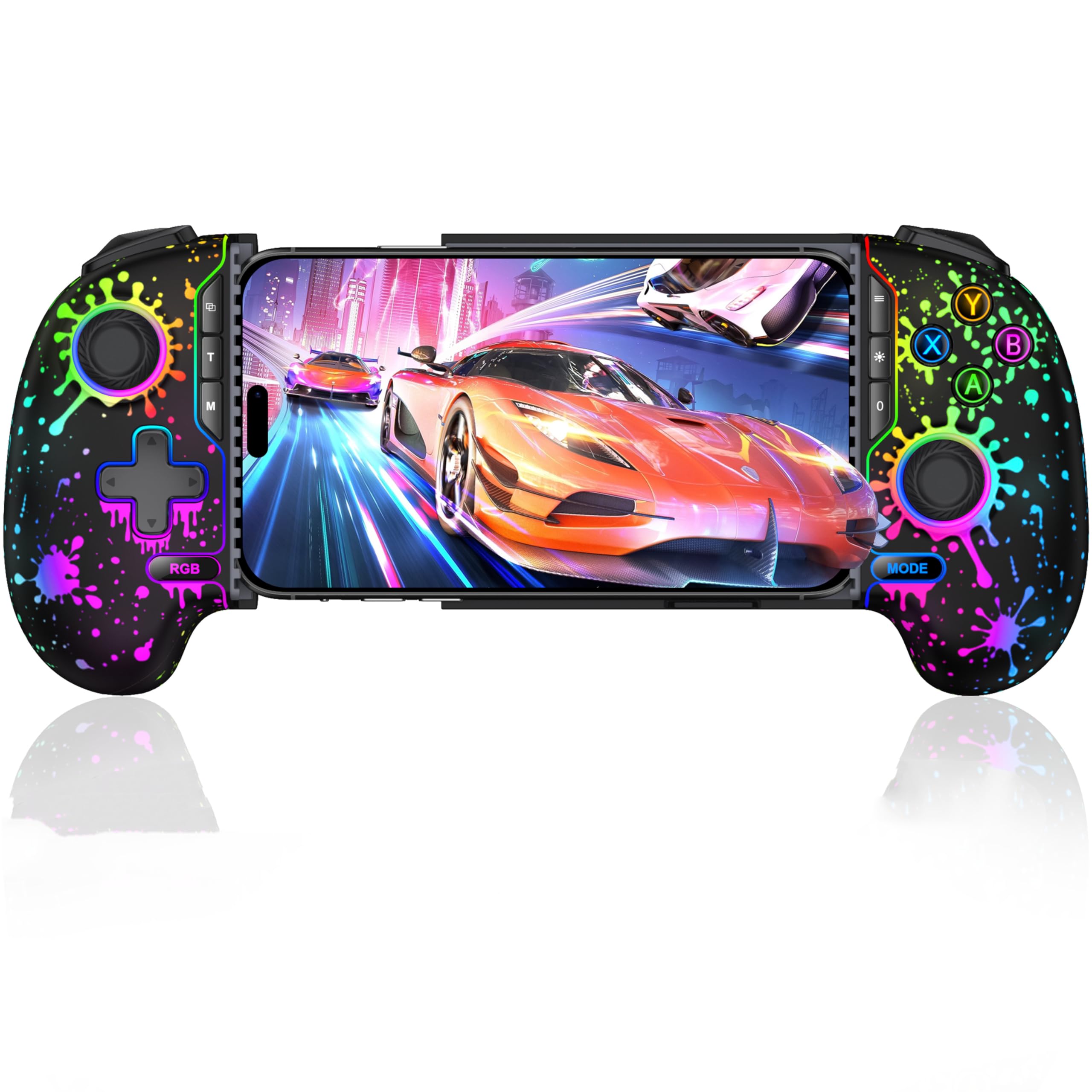 ・【RGBとデッドゾーンのないワイヤレスiPhoneゲームコントローラー】「HOME」を押すだけで、Bluetooth経由でiPhoneとコントローラーを接続できます。この携帯スマホ用ゲームコントローラーには、レインボーと6つの単色LEDモ...