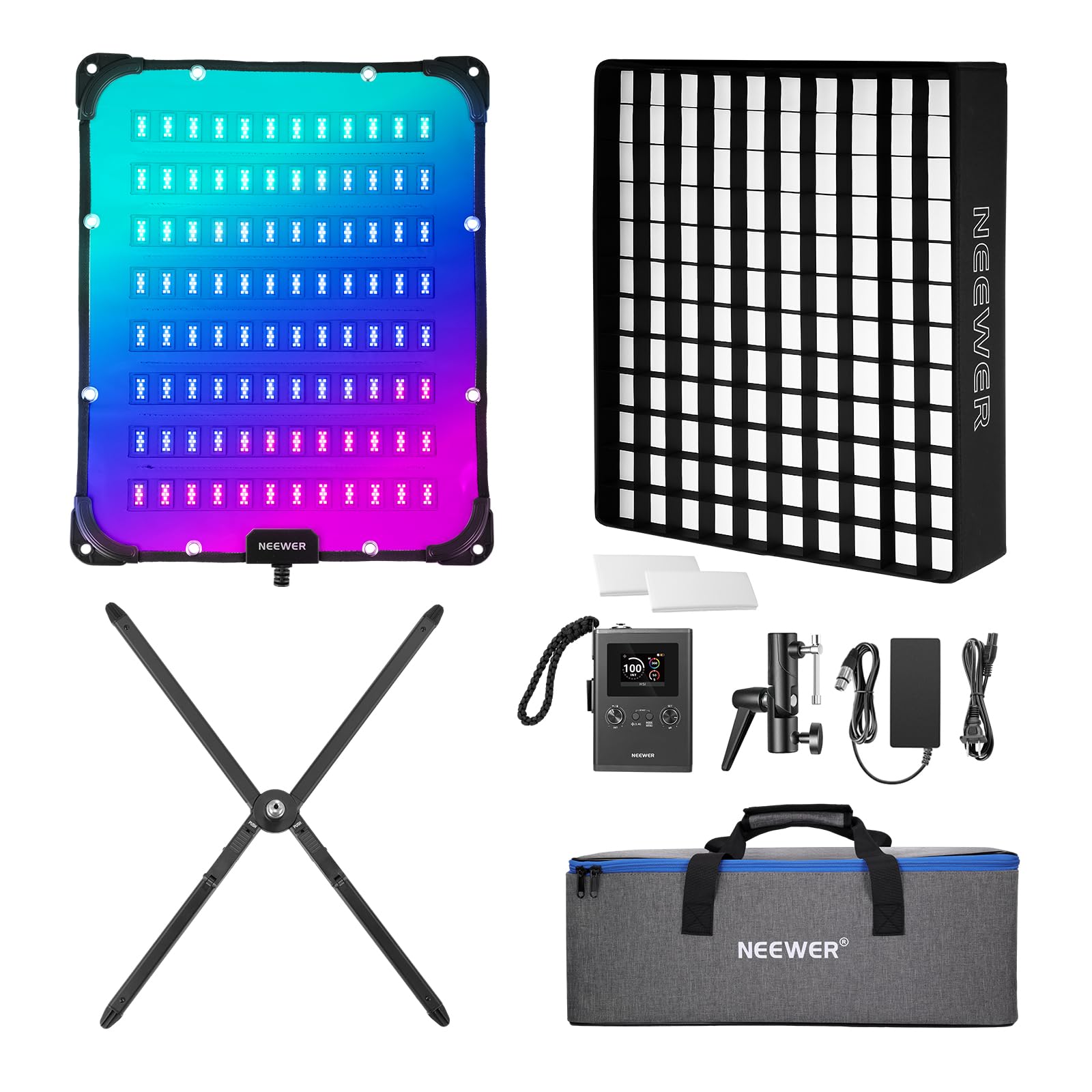 ・【プロ級演色性のRGBライトパネル】FL100C 115W LEDビデオライトは、20"×17"の折りたたみ式パネルに768個の高演色LEDを配置。最大14,700lux/0.5m（6500K） の強力光量を連続出力し、広範囲を均一に照ら...