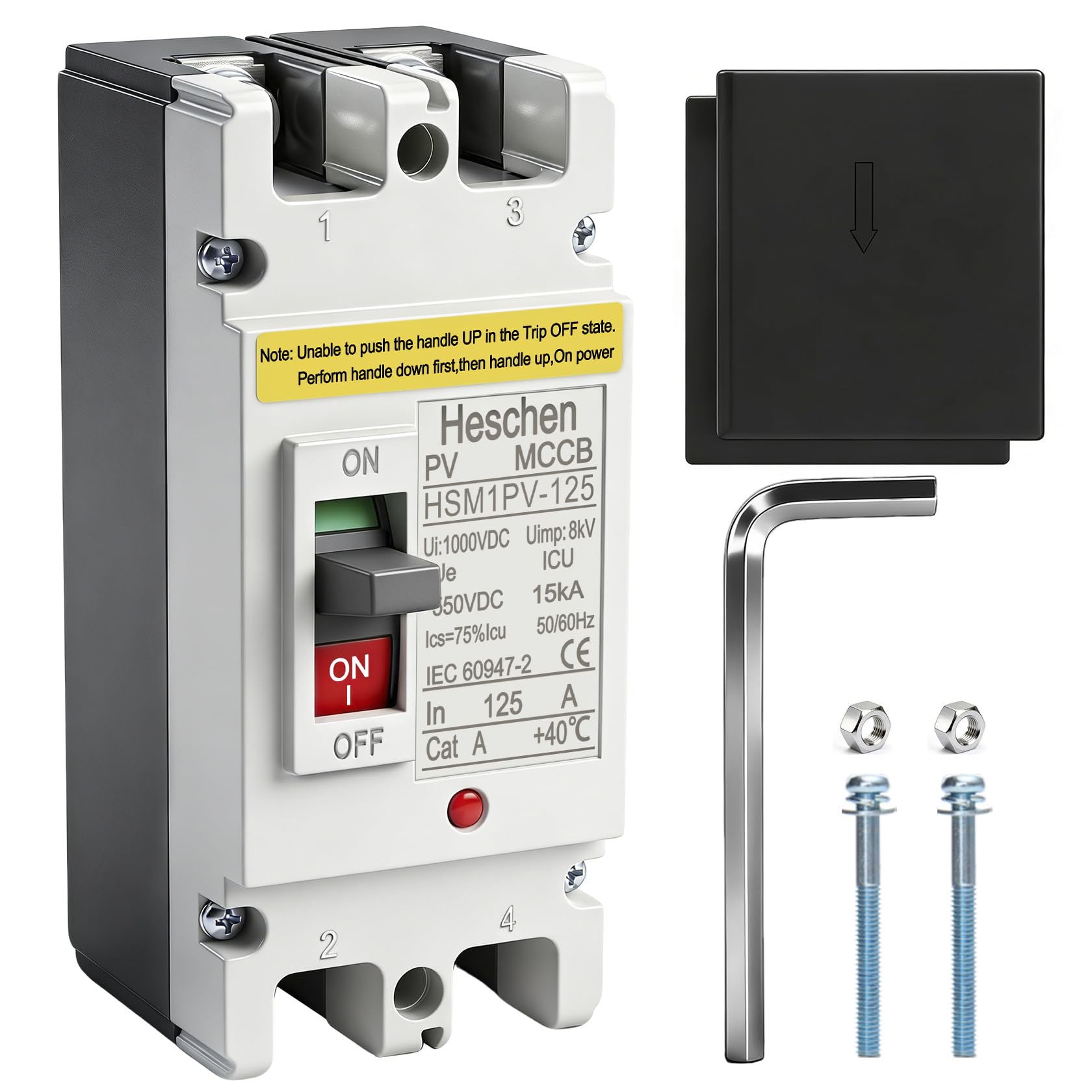 ・定格電流:125A・定格電圧(U):DC550V、Uimp:8KV・破断容量:10KA・ポール番号:2P・ICS=75% ICU