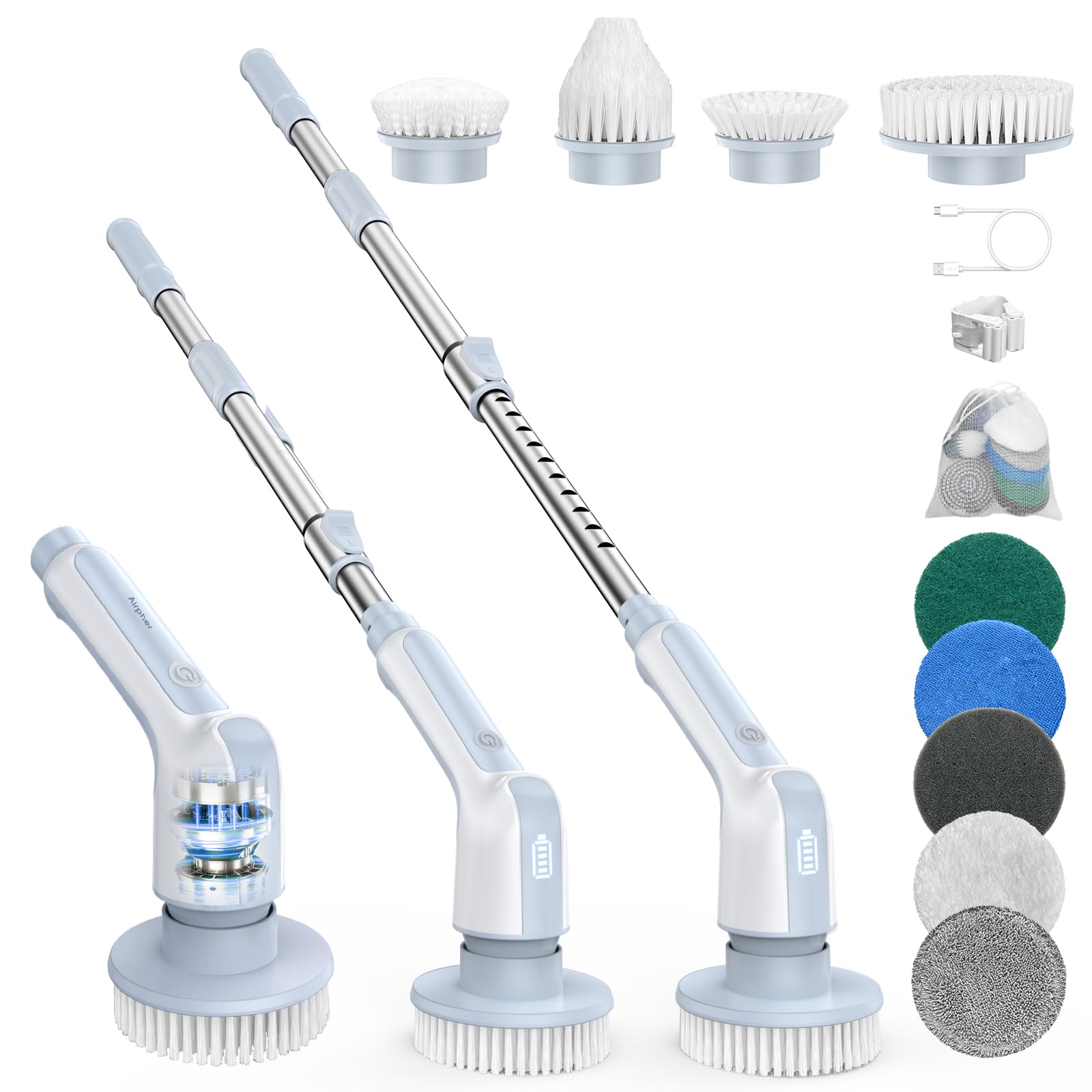 ・【最高級防水&電池残量表示】業界最高IPX8全身防水性能を備えており、Airpherデッキブラシ本体は完全に水中で長時間浸して使用できます。旧モデルより、電池残量表示機能を追加されまして電池残量を簡単に確認できます。・【伸縮型パイプ&超軽...