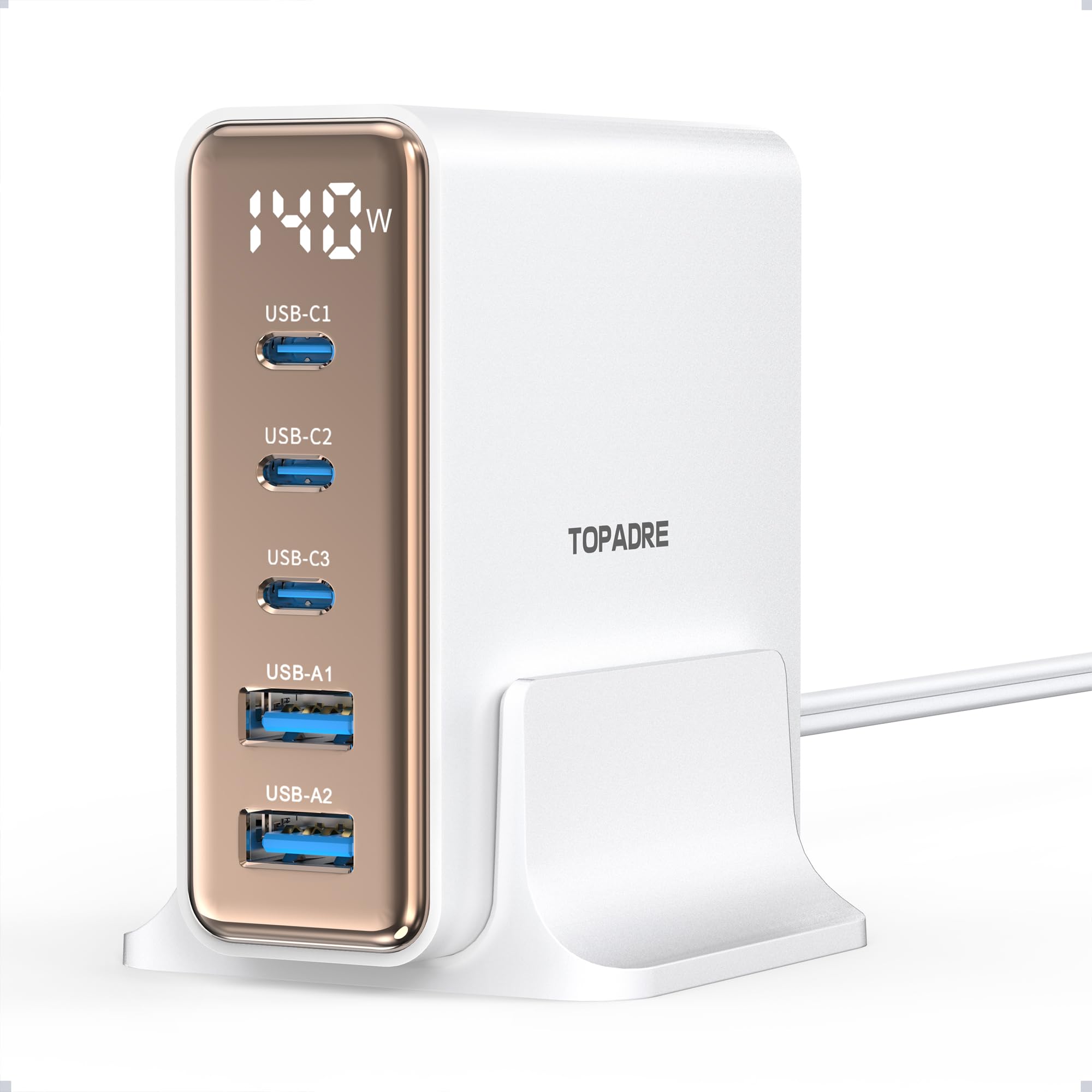 ・【5 IN 1・急速充電器】TOPADREはハイパワー AC アダプター 充電器の専門メーカーです；3つのUSB-Cポート（単一ポート充電最大100W）と2つのUSB-Aポート（単一ポート充電最大60W）を搭載し、ノートPC・タブレット・...