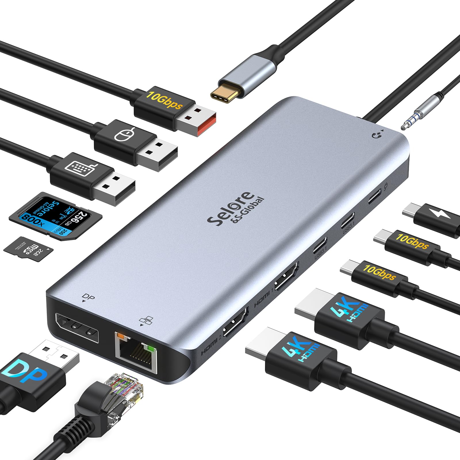 ・【2、3画面出力ドッキングステーション】USB Type-Cポートを搭載したパソコンと周辺機器をまとめて接続できるドッキングステーションです。 ビデオ出力の場合、Selore USB C Hub HDMIは、Type-Cコネクタを介して2...