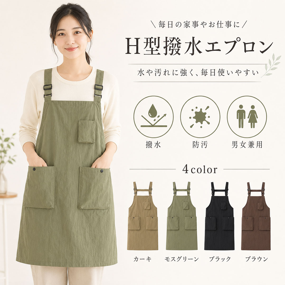 ◆さまざまなシーンでご活用できます。 エプロン 撥水 おしゃれ H型 保育士 カフェエプロン レディース ワークエプロン ロング 大きいサイズ 黒 前掛け サロン 飲食店 ガーデニング 美容師 3ポケット アジャスター 調整可能 シワになり...