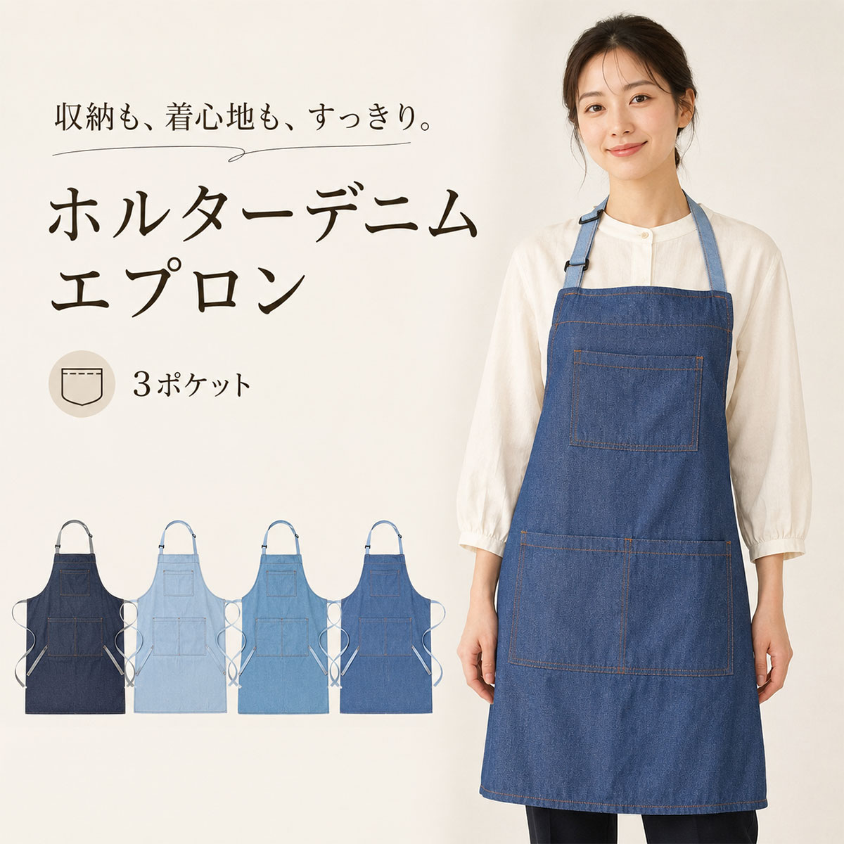 ◆さまざまなシーンでご活用できます。 エプロン デニム レディース おしゃれ カフェエプロン ワークエプロン 首掛け 調整可能 調整可 厚手 丈夫 汚れにくい 防汚 ポケット付き 大容量ポケット 深型ポケット ペン挿し ロング 膝丈 前掛け...