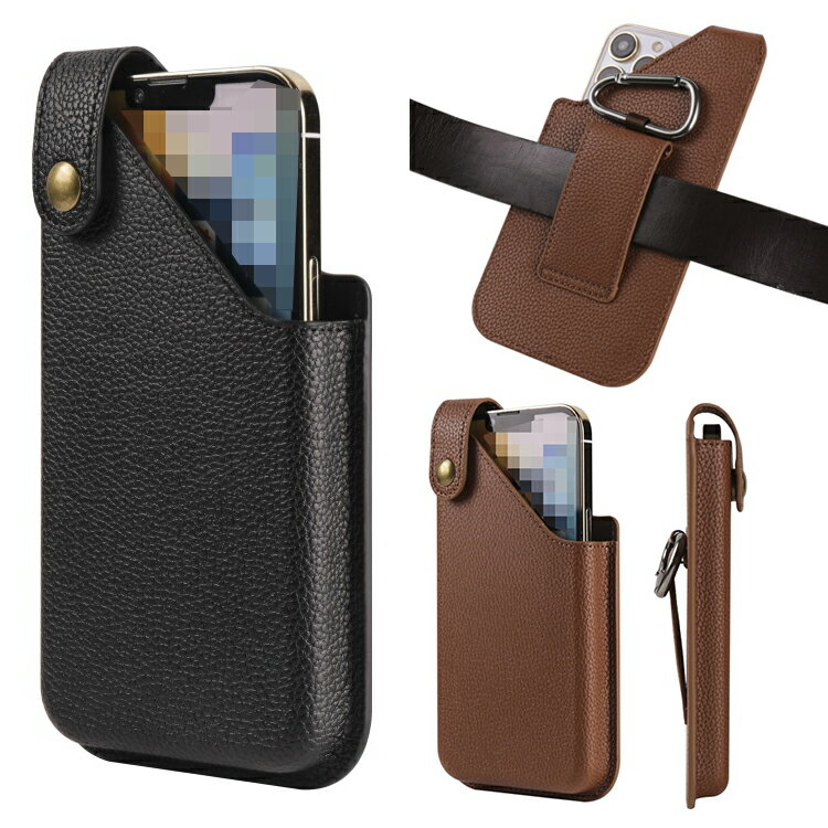 iPhone16/15/14/13 ケース 縦仕様 ベルトにつける ベルトポーチ 多機種対応 PUレザー カラビナ付き iPhone 16 Plus/16 Pro/16 Pro Max アイフォン16/16プラス/16プロ/16プロマックス...