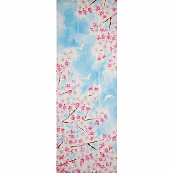 桜越しに見える青空を鳥がゆく。 「悠々さくら」捺染絵手ぬぐいは、桜越しに広がる青空と、その中を優雅に飛んでいく白い鳥たちが描かれた、まるで春の一瞬を切り取ったかのような美しい一枚です。満開の桜の枝が、淡いピンクの花びらを揺らしながら、透き通...