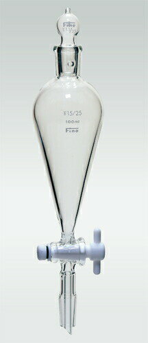 スキーブ型透明摺り球栓PTFEコック付き下部摺合せ付き容量:100mL頭栓:15/25テフロンコックサイズ:16下部共通摺合せ:19/38共通入数:1