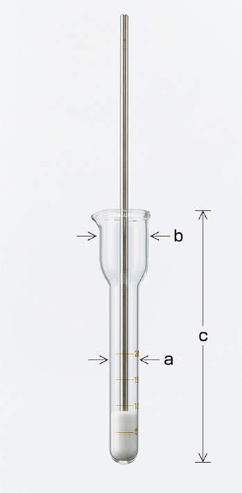 ●オートクレーブ可能容量（ml）：2サイズa×b×c(mm)：12.4×22×115シャフト径（mm）：5材質：外筒：ホウケイ酸ガラス、シャフト：SUS304、先端：PTFEクリアランス精度：0..2〜0.3mm