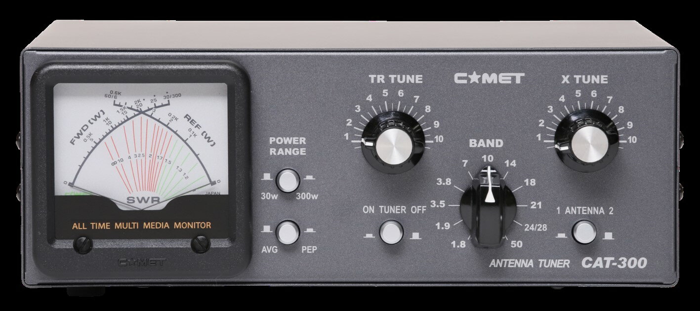1.8MHz～60MHz　(11バンド) 300W以下(SSB) 6W以上 インピーダンス 入力インピーダンス：50Ω 出力インピーダンス：10Ω～600Ω 照明用電源 DC11V～15V　約250mA 外形寸法 W250mm × H93(...