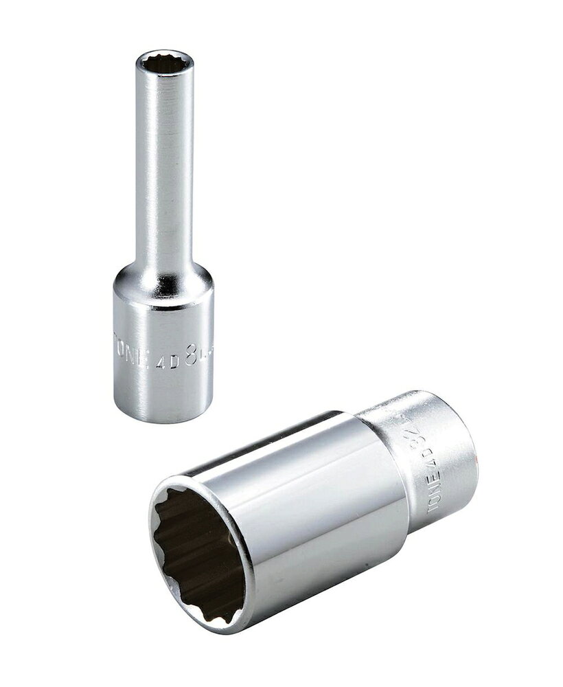差込角dr.：12.7mm 全長：ロング 二面幅寸法S：34mm 寸法D1：45.0mm 寸法D2：36mm 寸法L：83mm 寸法L1：22mm 質量：515g関連商品TONE ソケット(12角) 46mm 19角 6D46TONE ディ...