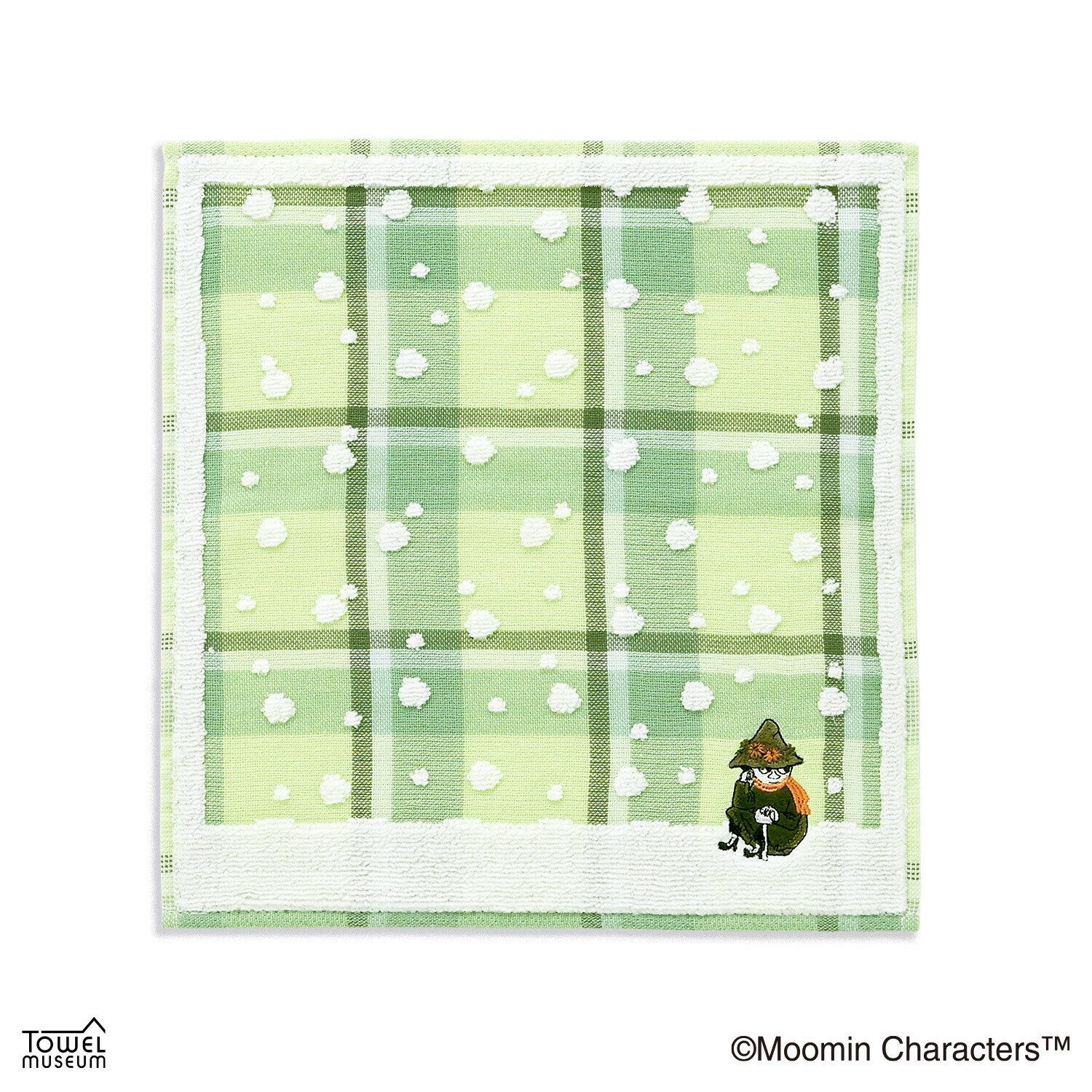 サイズ・容量 約25×25cm ■生産地：中国 ※企画・デザインは日本 ■素材・成分：本体：綿100％ 刺繍部分：ポリエステル100％ ■製造年：2023パイルで表現した雪の中にキャラクターたちのアップリケ刺繍が可愛いデザイン。 背景のチェ...