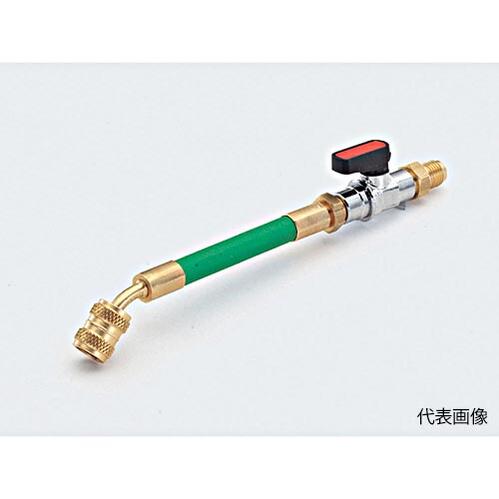【特長】 ●R134a用バルブ付きホースアダプター 【仕様】 ●適用：M10P1.5フレアメス（ムシ押し付）×7/16″UNF-20（1/4″F）オス