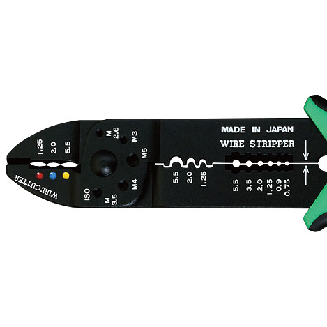 【特長】 ●グリップがモデルチェンジしました ●多機能型ペンチなので作業効率が上がります 【仕様】 ●絶縁端子・裸圧着端子用 ●絶縁端子/裸圧着端子(mm2)：1.25　2.0　5.5　P.Bスリーブ　 ●全長：235mm ●質量：285g...