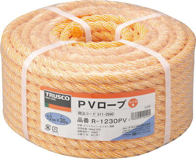 【特長】●ポリエチレンにビニロンを混撚することで、ポリエチレンの特長である硬く、滑りやすい欠点を解消させました。安価で作業性の良いロープです。【用途】●軽包袋の梱包建築現場の資材固定レジャーボートなどの係留索。【仕様】色：黄線径(mm)：1...